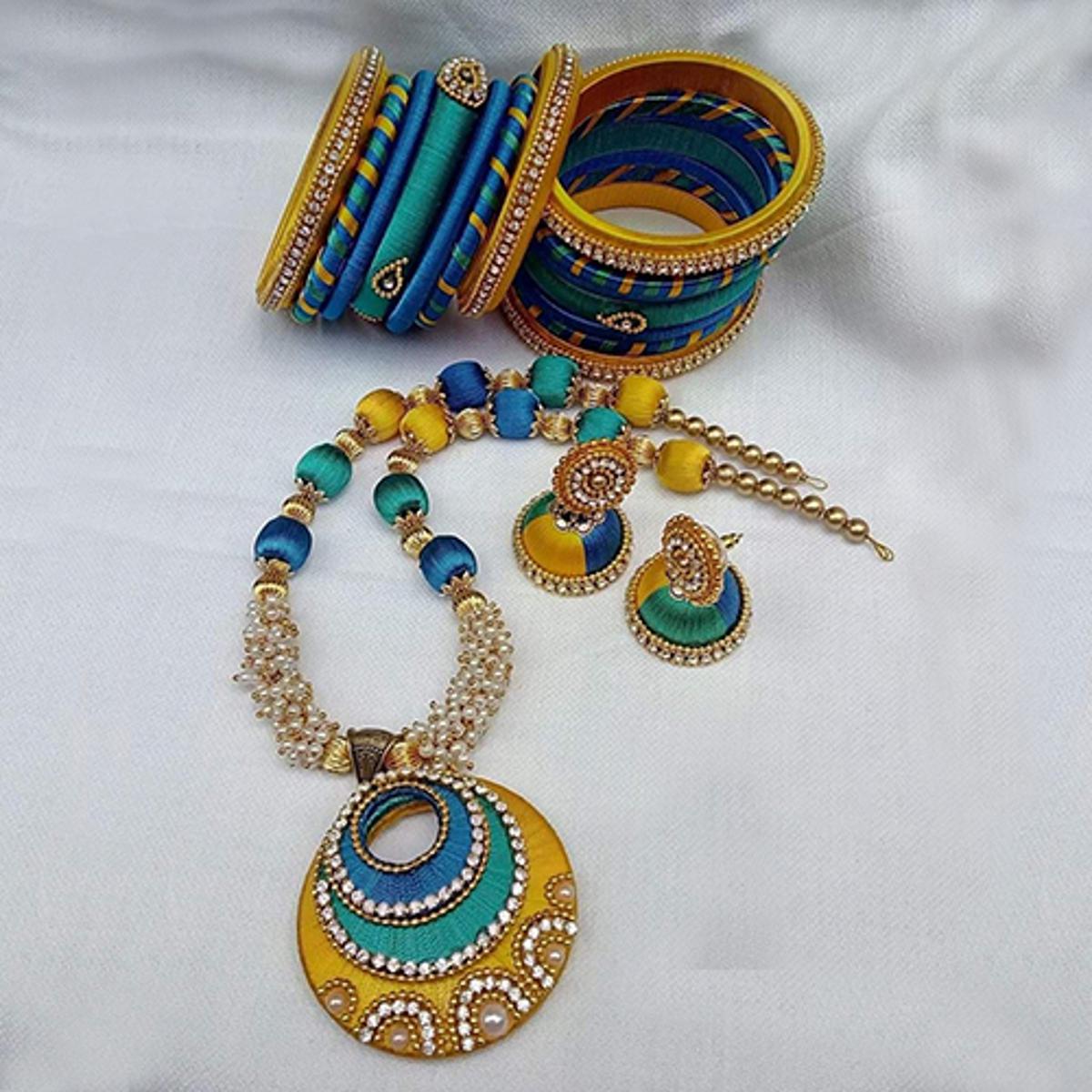 Silk thread bangles earrings and necklace set store