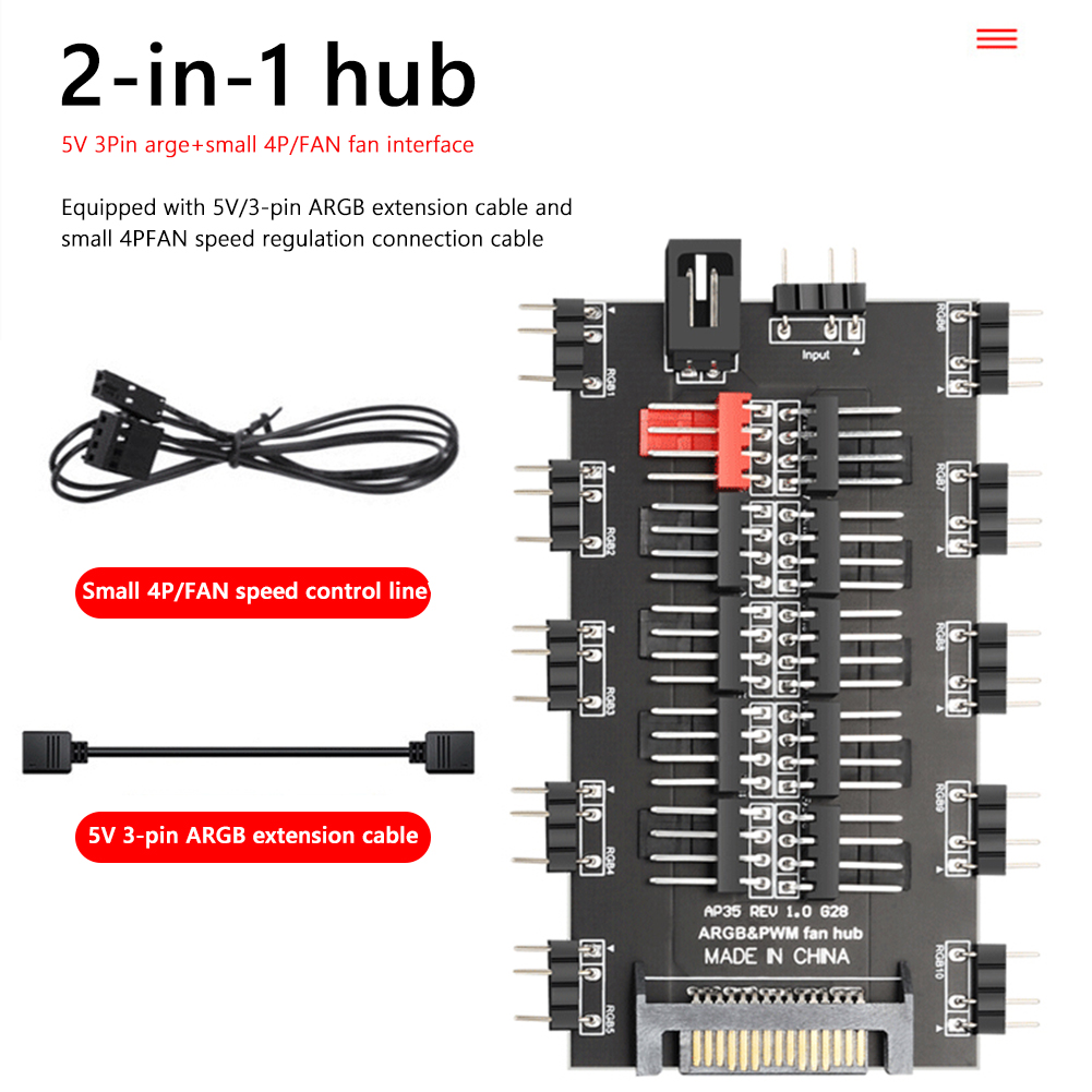 【Free-delivery】 Argb Pwm 5 Way Fan Hub 12v 4pin Pwm 5v 3pin Argb 2-In-1 ...