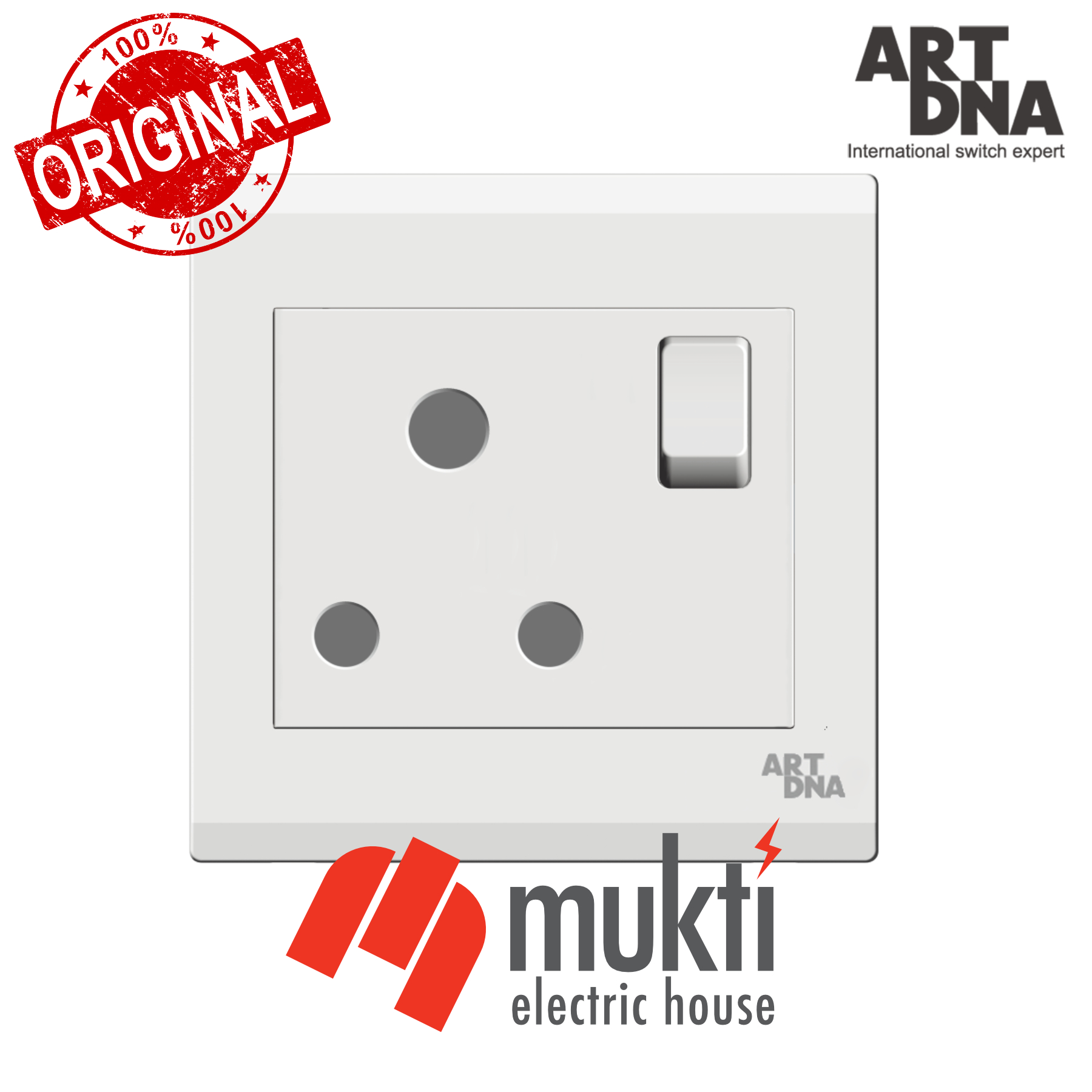 Art DNA E3 White Series 15A Three Pin Round AC Socket with Switch 3Pin ...