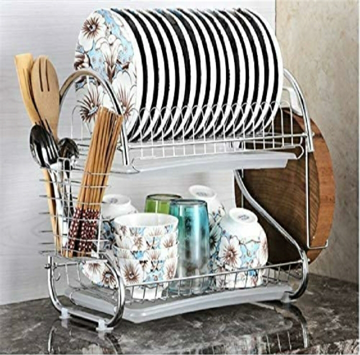2 Layer Dish Drainer Rack Stainless Steel