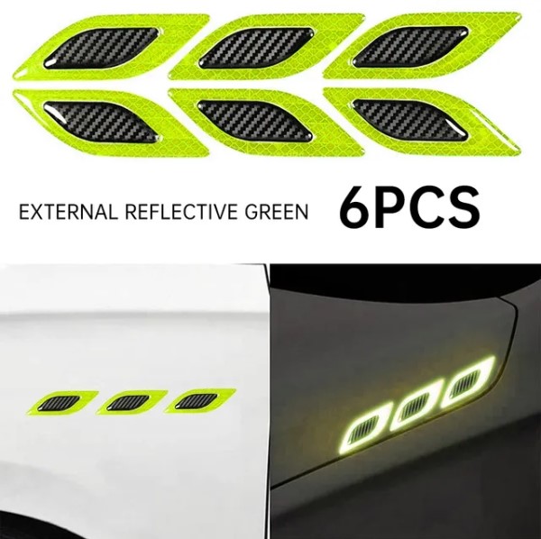 6Pcs/Set Reflective Car Stickers Carbon Fiber Decals Warning Reflective ...
