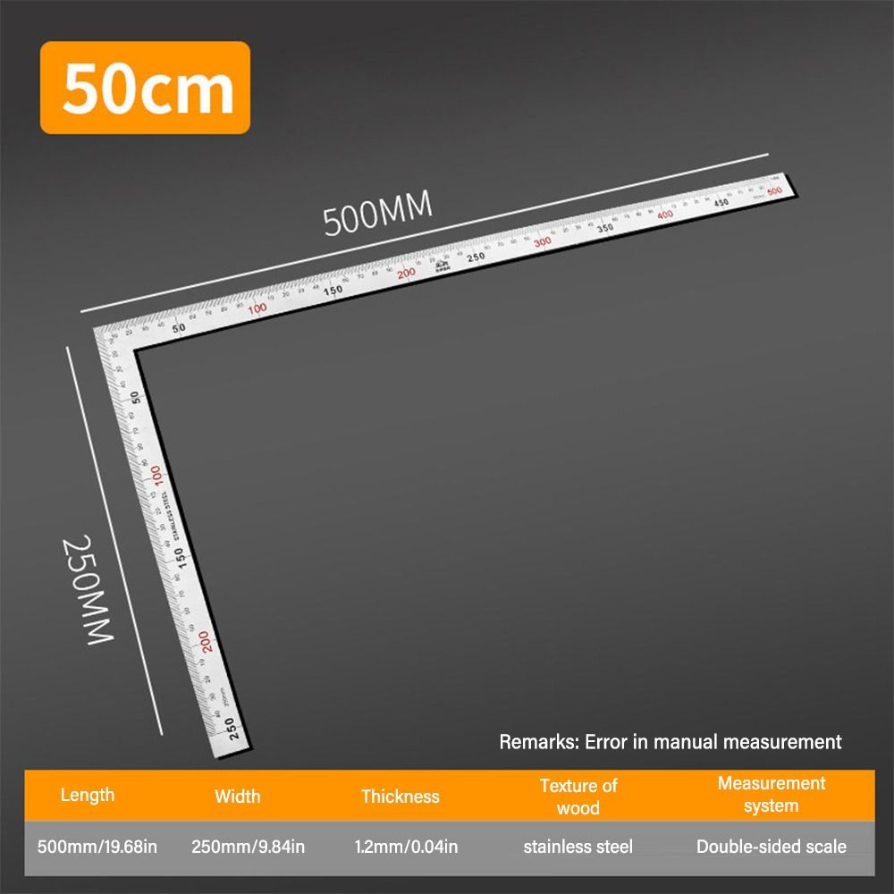 Professional Double Sided Scale Angle Square Ruler Stainless Steel 30 ...