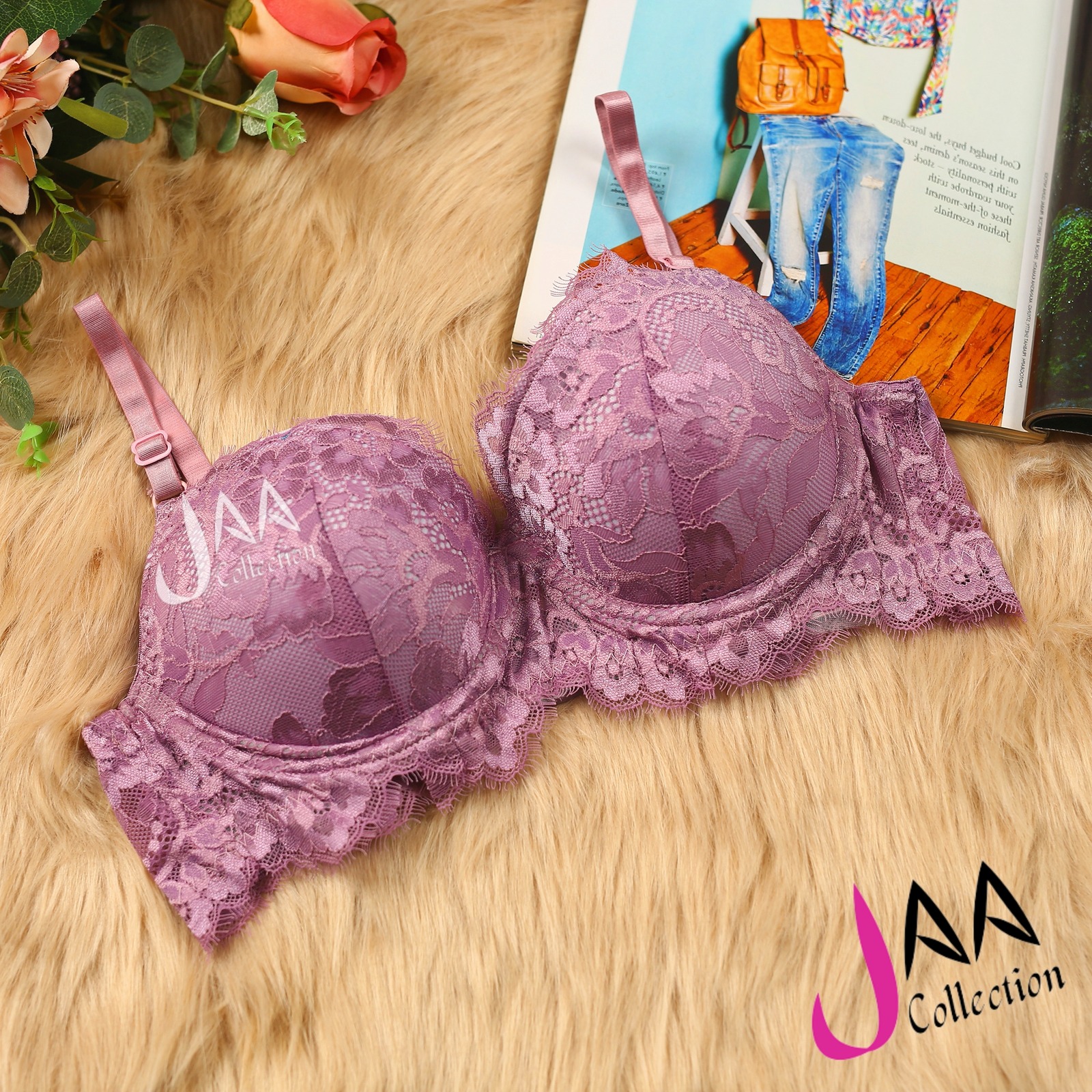 Add a touch of color with the Red Soft Comfortable Net Pushup Foam Bra ...