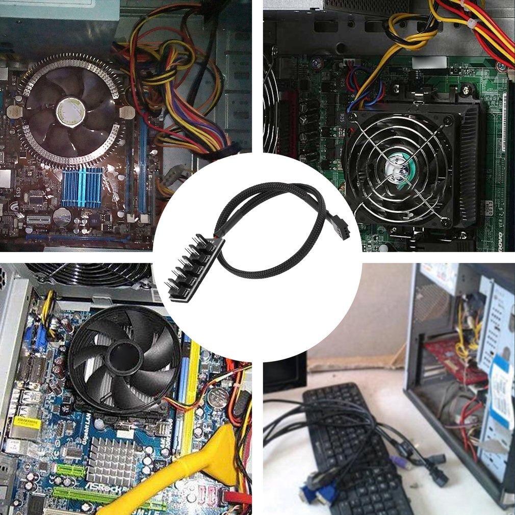 PWM Fan Hub Distributor 4-Pin 1 to 5 PC CPU Heatsink Box Fan ...