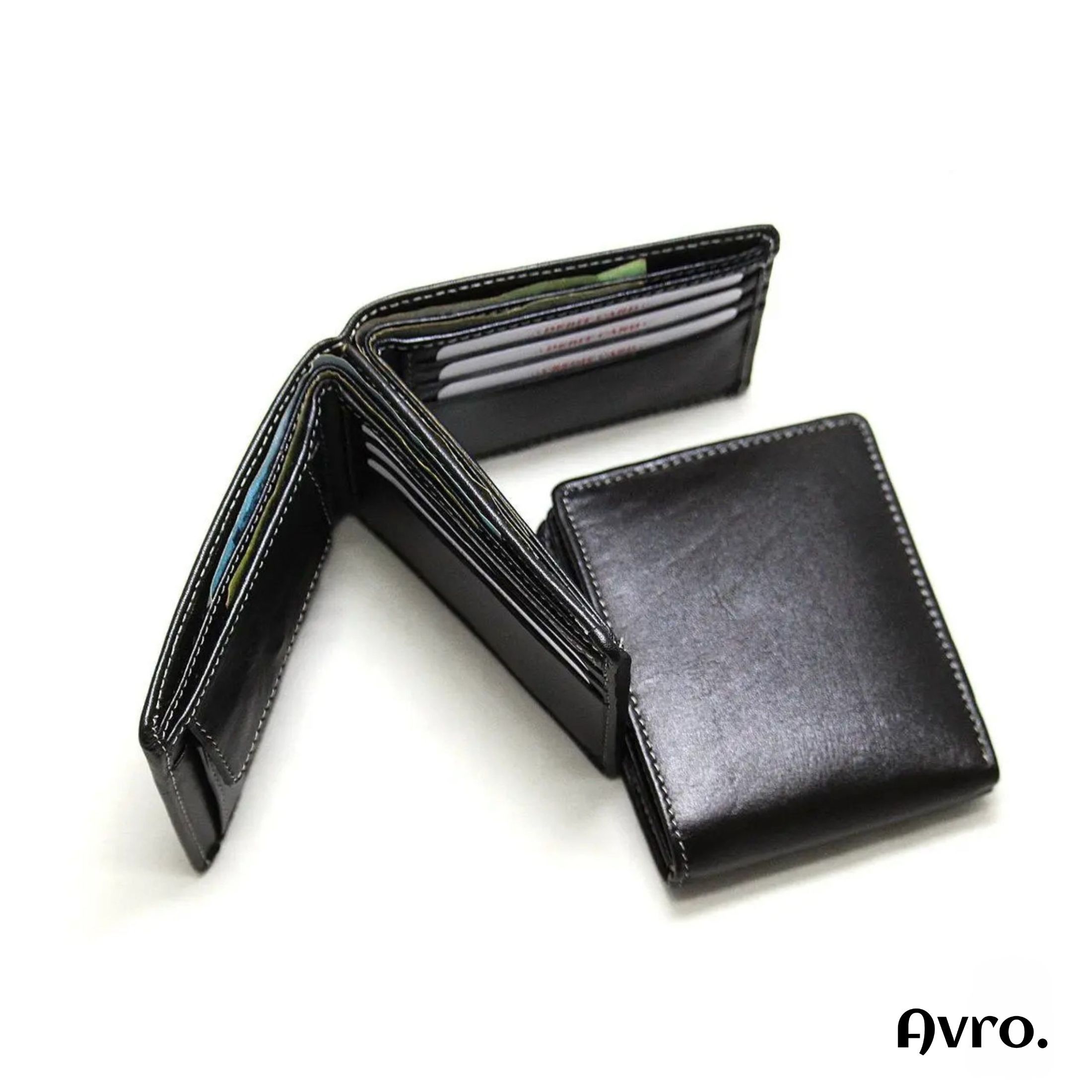 Avro Premium Bifold Double Chamber Black Wallet For Men 100% Cow ...