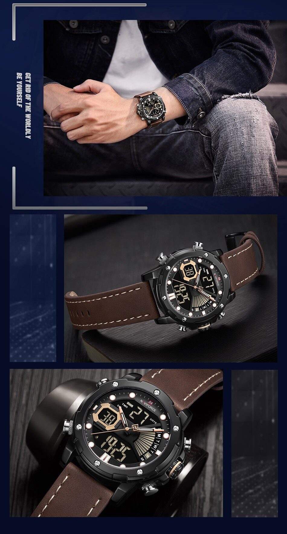 Naviforce Nf9172 Dark Brown Color Pu Skin Duo Time-Clock-Black And Dark ...