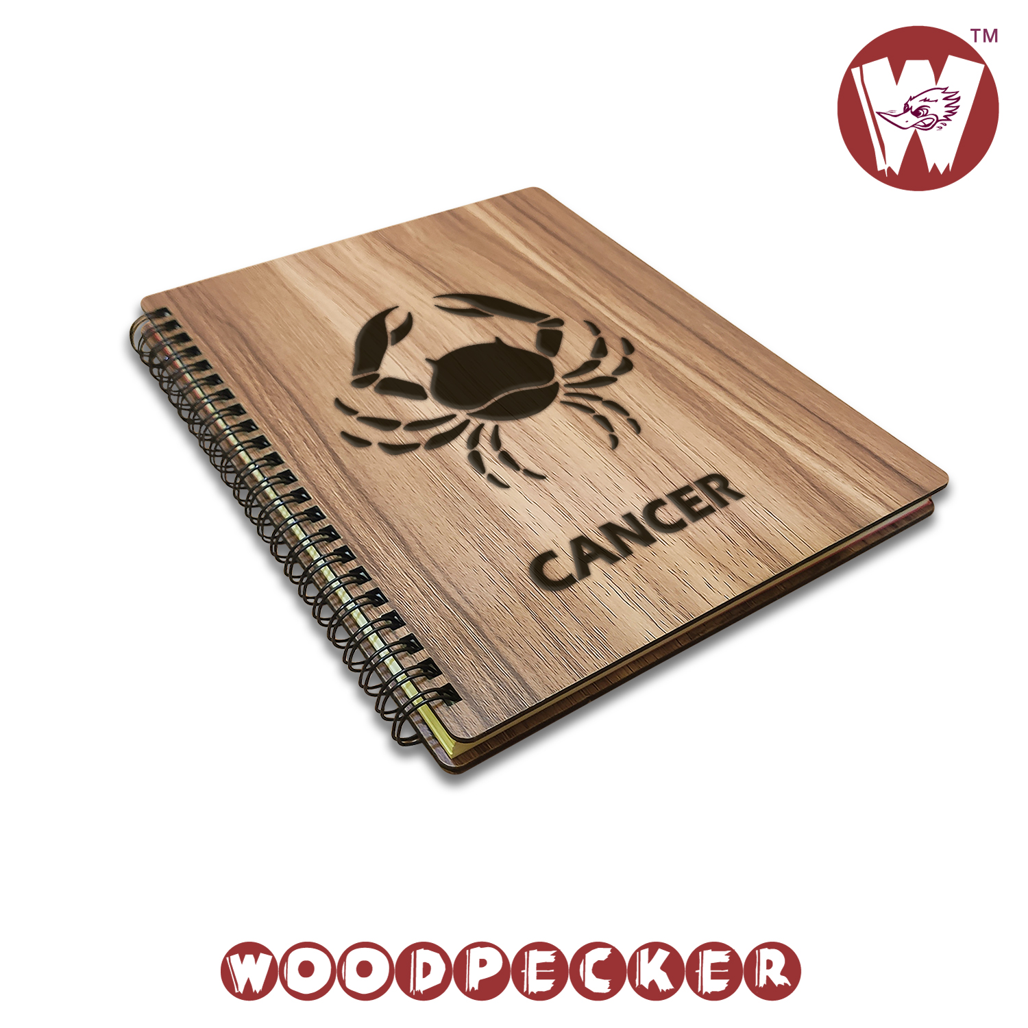 wooden notebook zodiac Cancer Mdf board, Kartiz paper and Black spiral ...