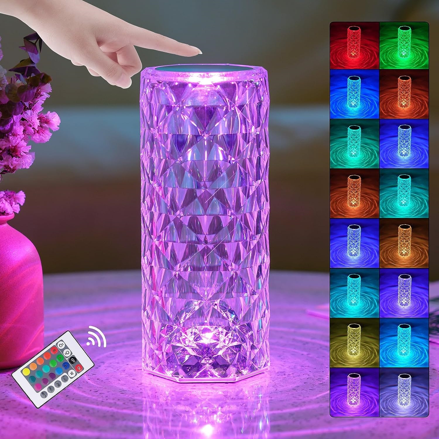 Rose Diamond Table Lamp RGB Atmosphere Light USB to Type-C Charging ...