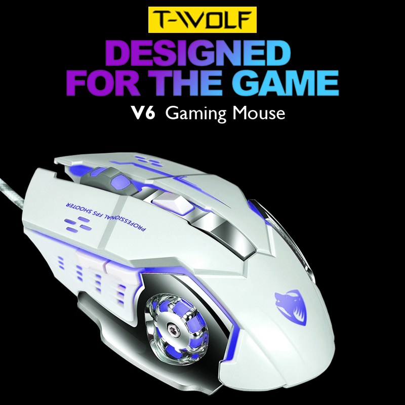 Gaming Mouse TWolf V6 White Color DPI Mouse Multicolor Lighting Wired ...