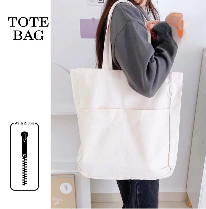 Canvas Tote Bag with Outside Pocket Exclusive Design Shopping Bag ...