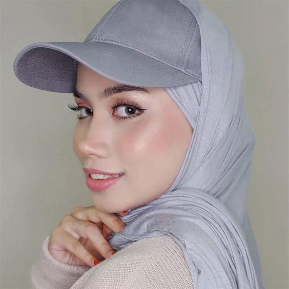 Women Baseball Hat Cap Hijab Chiffon Shawl Instant Hijab Bandana Abaya ...