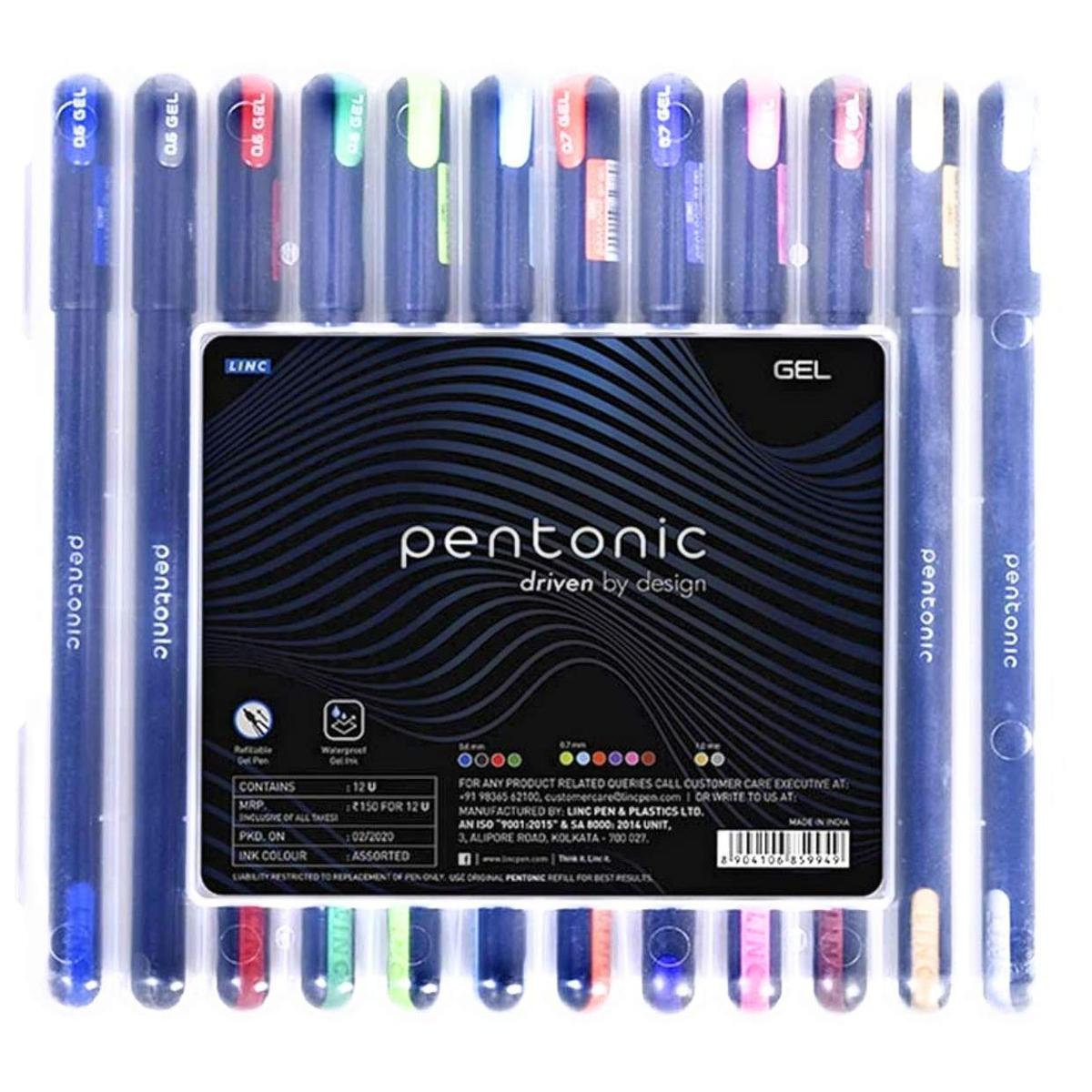 Pentonic Multicolor Gel Pen With Hard Box Case 0.6 mm-1.0 mm Sleek Matt ...