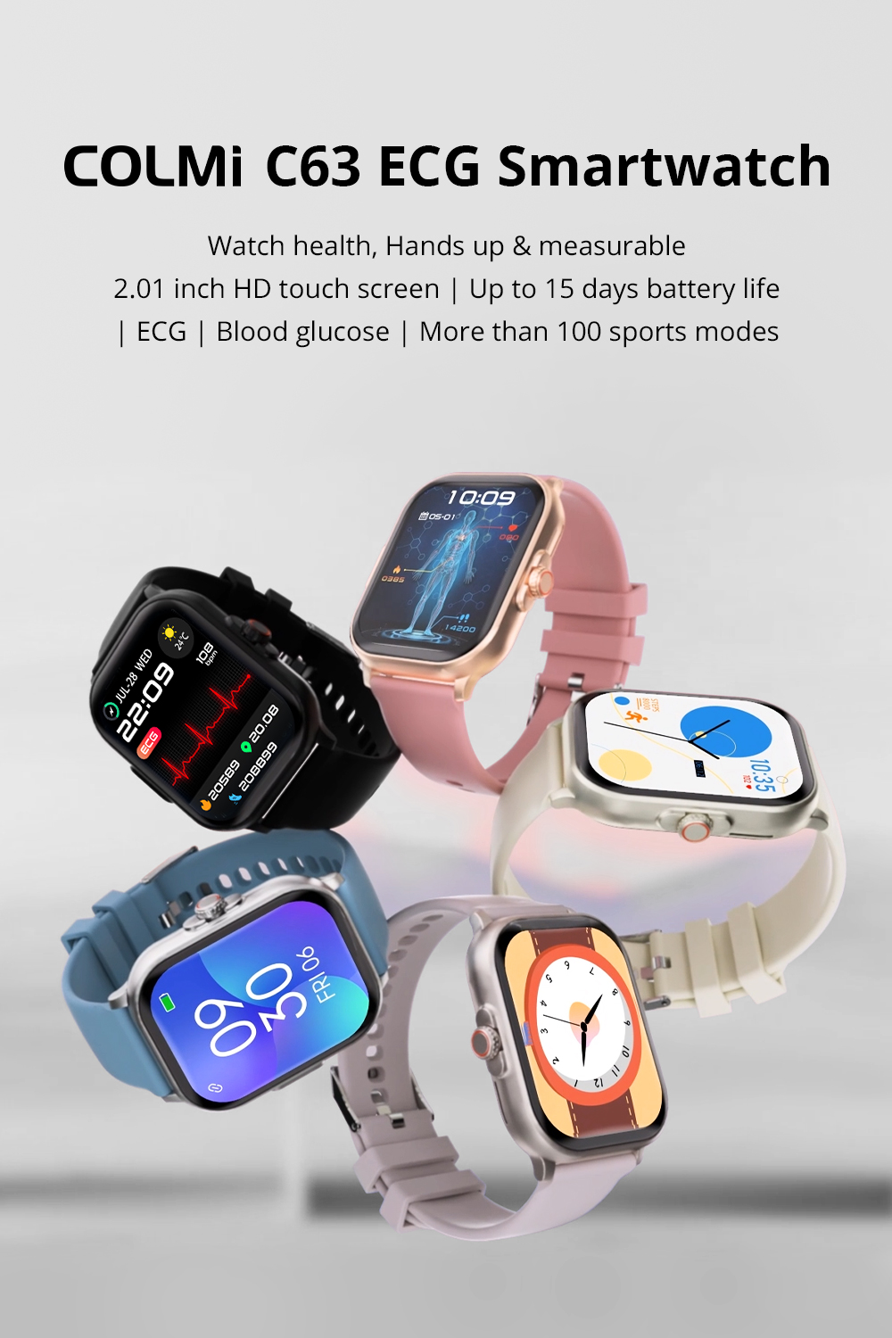 Colmi C63 Smartwatch 2.01″ Display Ecg Blood Oxygen Blood Glucose ...