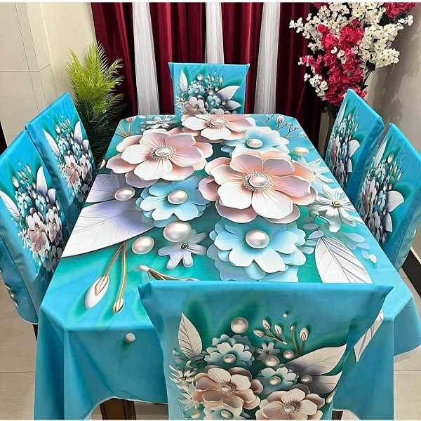 3D Printed Dining table Cover runner and 06 pieces chair cover Full Set ...