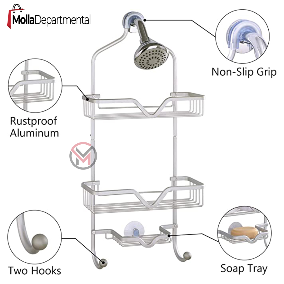 Bath Shower Caddy, Detachable Shower Caddy, 3-Tier Aluminum Extra Wide ...