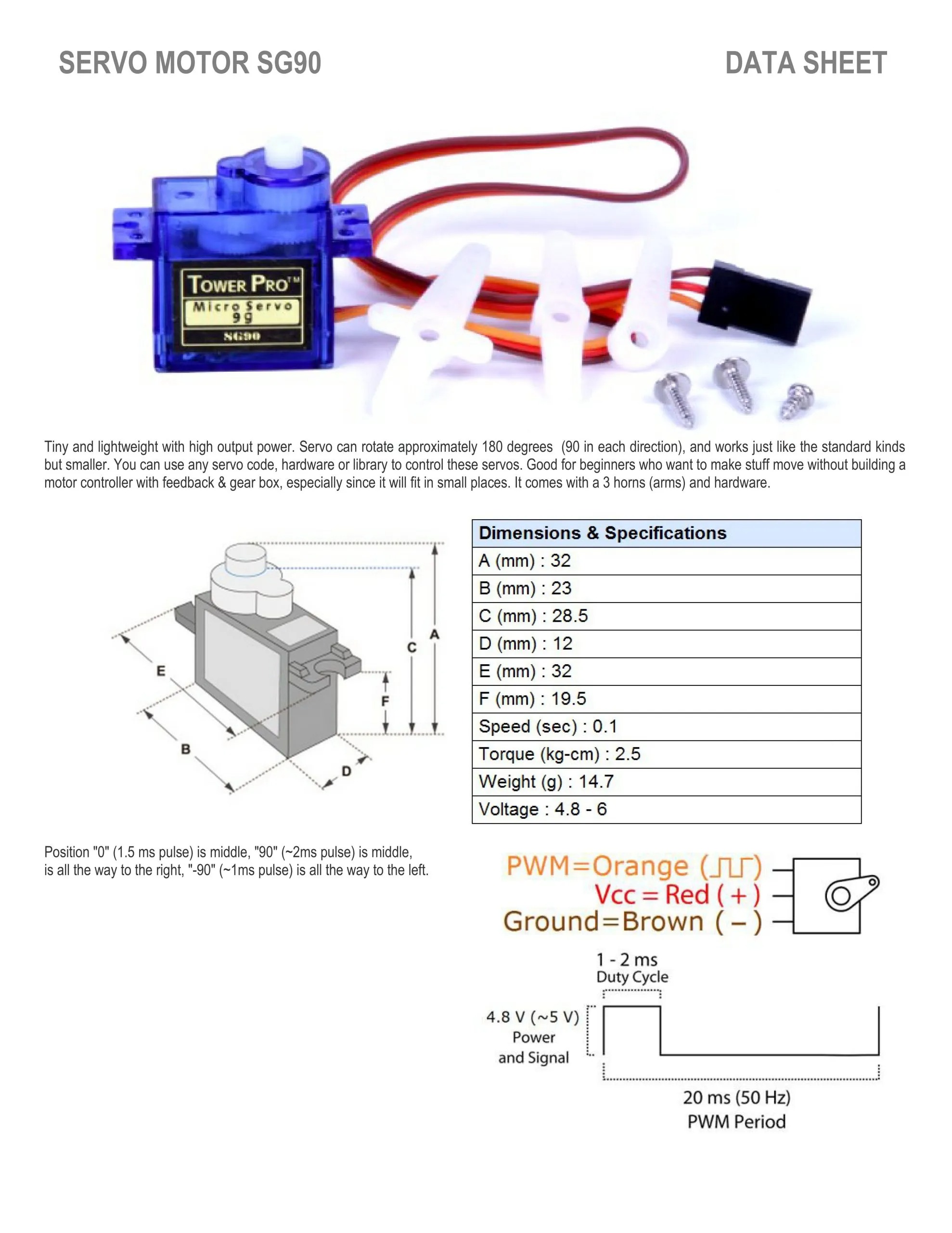 SG 90 servo motor for DIY projects with Arduino Raspberry pi Robotic ...