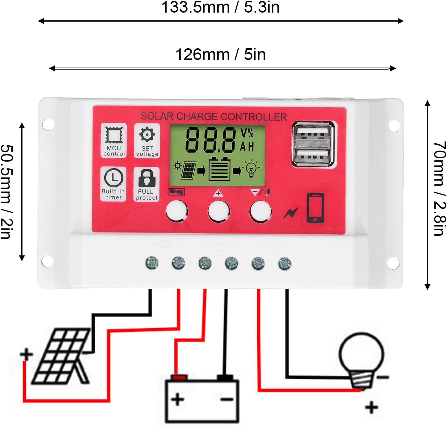 Efficient 10A Solar Charge Controller 120W - Equipped with LCD Display ...