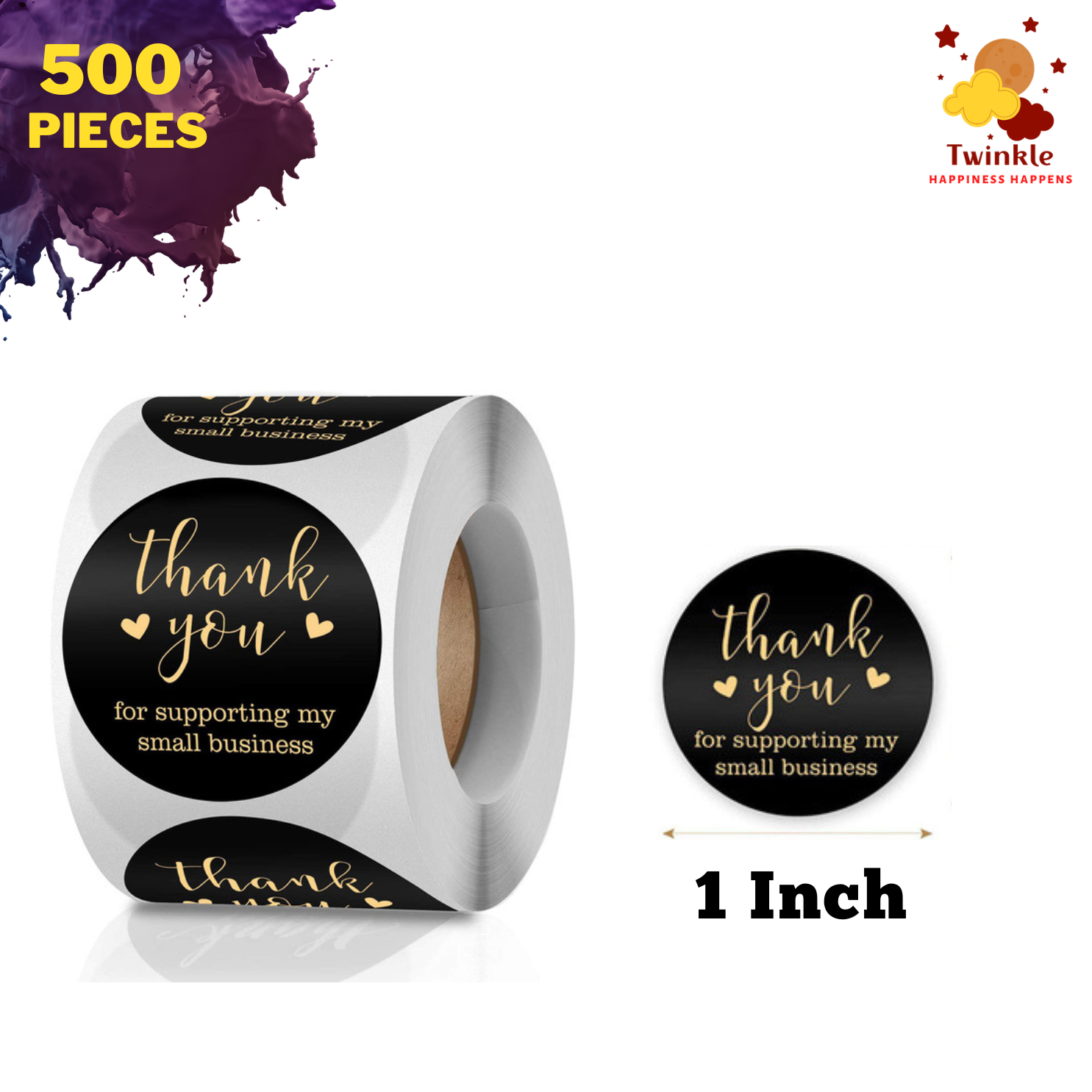 500 pieces 1 Inch/ 1.5 Inch/ 2 Inch Black Thank You Order Stickers ...