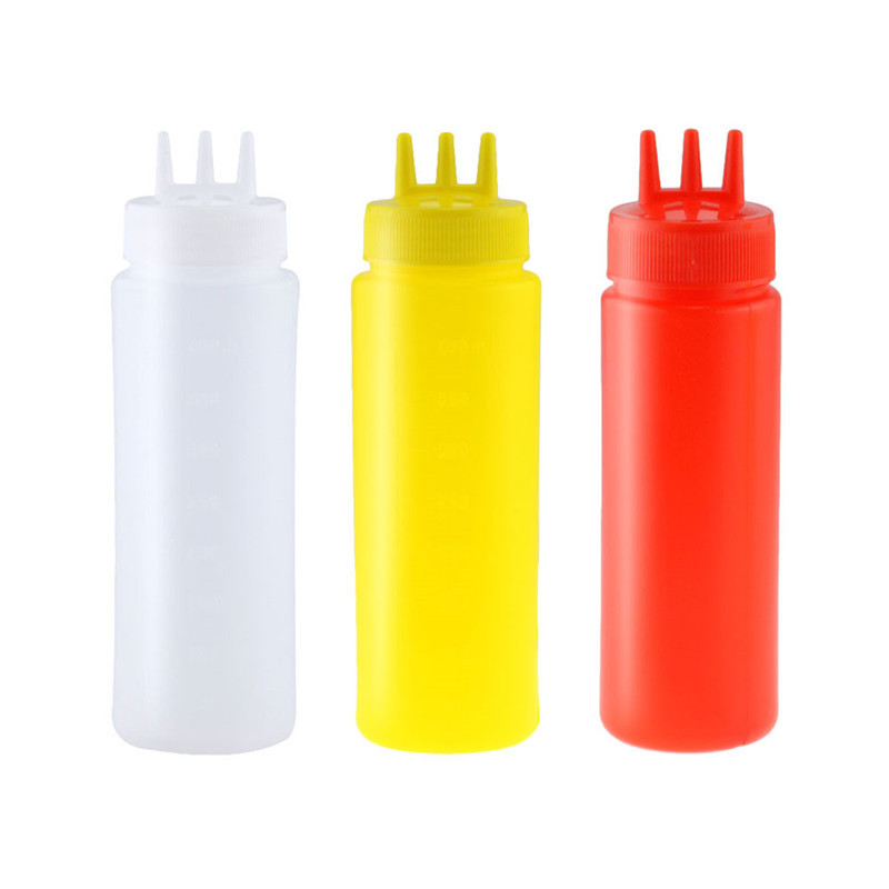 3 Hole PE Squeeze Bottle Condiment Dispenser Sauce Vinegar Ketchup ...