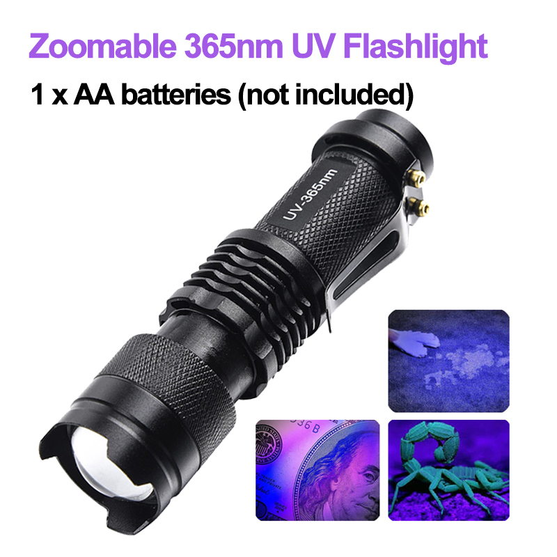 LED UV Flashlight 365/395nm Portable Mini Ultraviolet Torch Waterproof ...