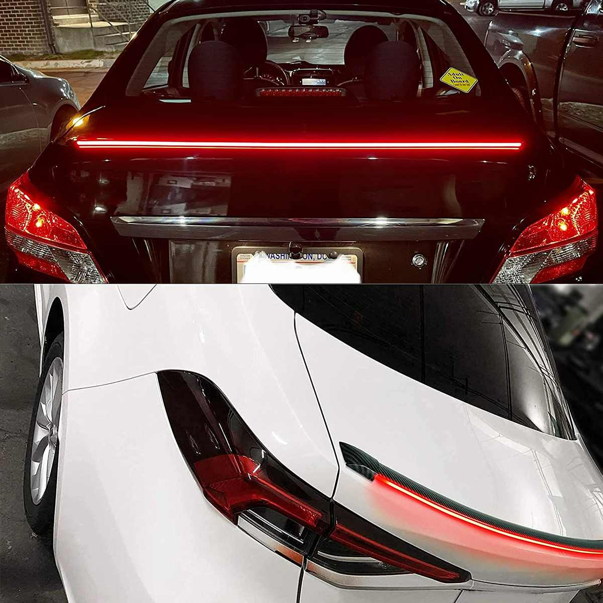 Carbon Fiber Led Spoiler Lights 130CM Universal Auto Driving Brake Turn ...