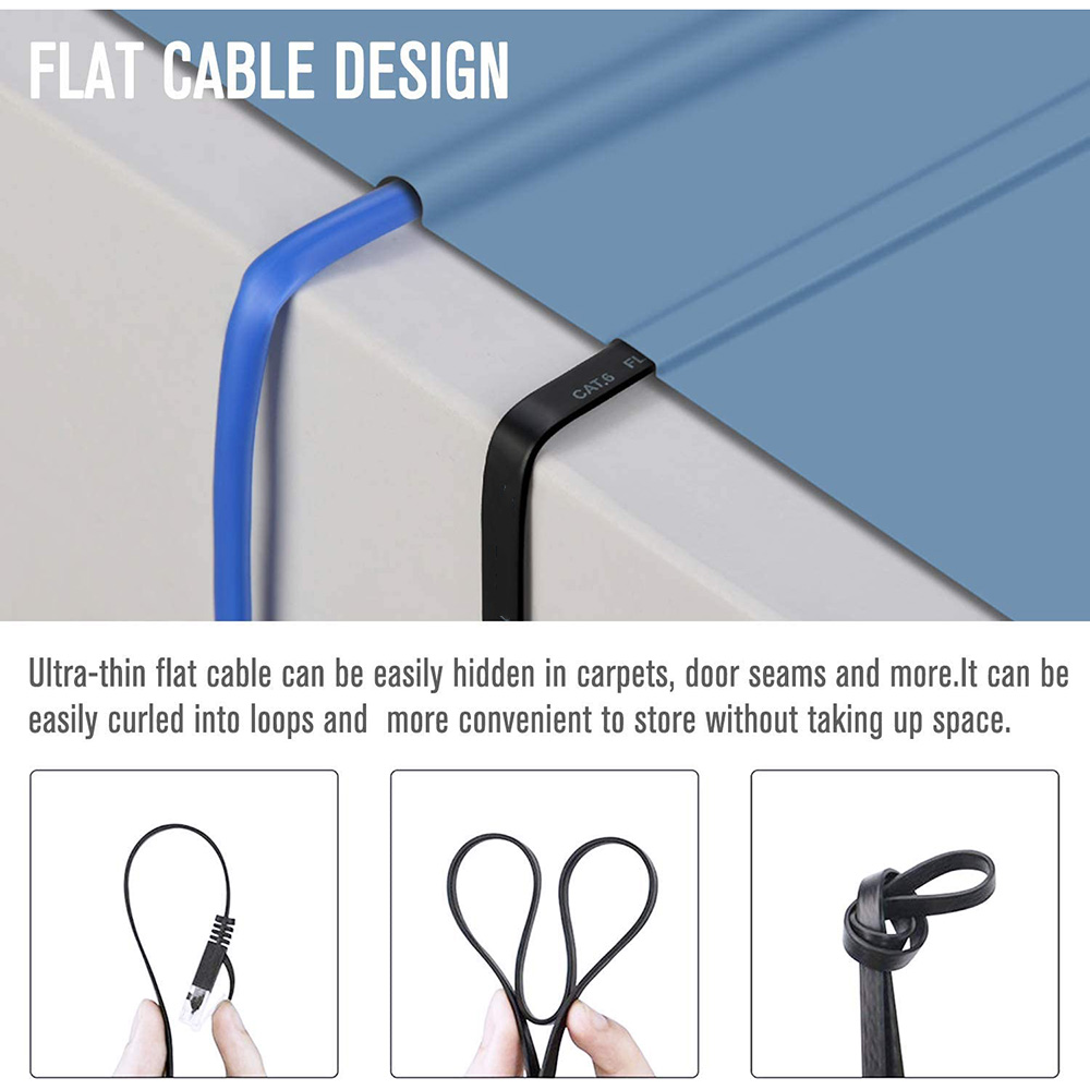 Cat 6 Ethernet Cable 1000M Network, Slim long Flat Internet LAN Patch ...