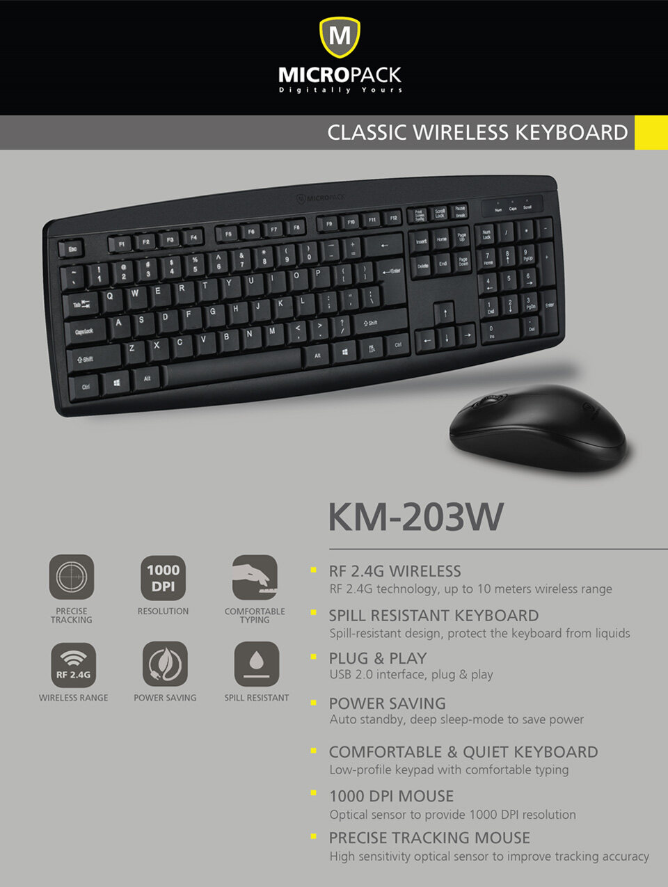 MicroPack KM-203W Wireless Mouse Keyboard Combo - Black