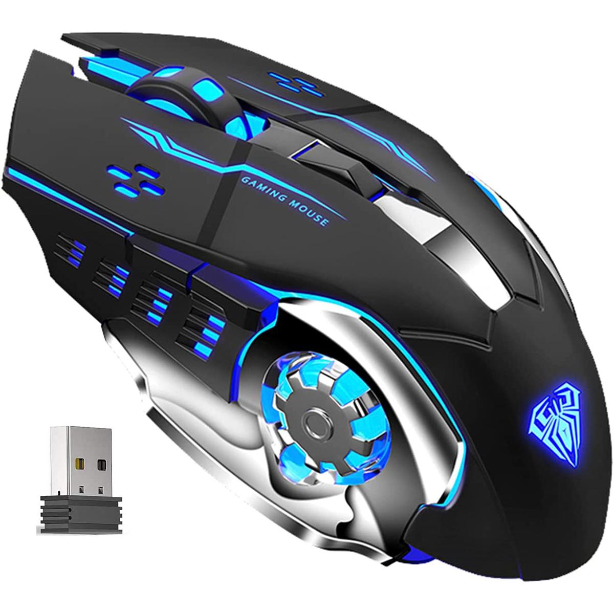 LED Wireless Gaming Mouse With Side Buttons, USB Receiver, 2.4G ...