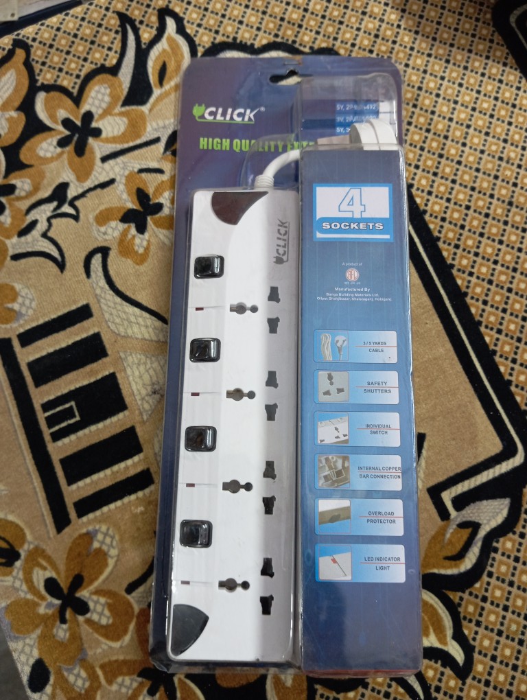 CLICK Safe 4 Point Multiplug Extension Cord 4skt Port Multi Plug Socket