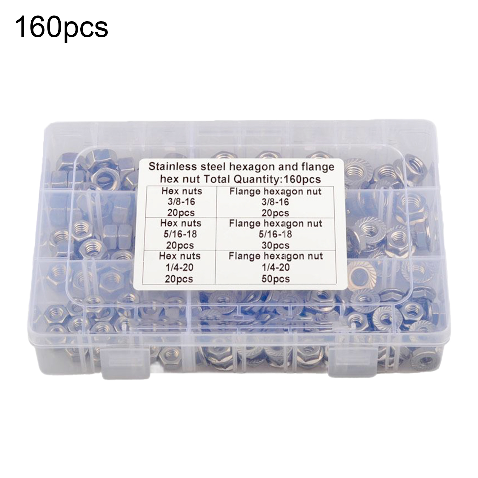 160Pcs Nuts Compact No Burrs 304 Stainless Steel Premium Hex Nut Flange ...