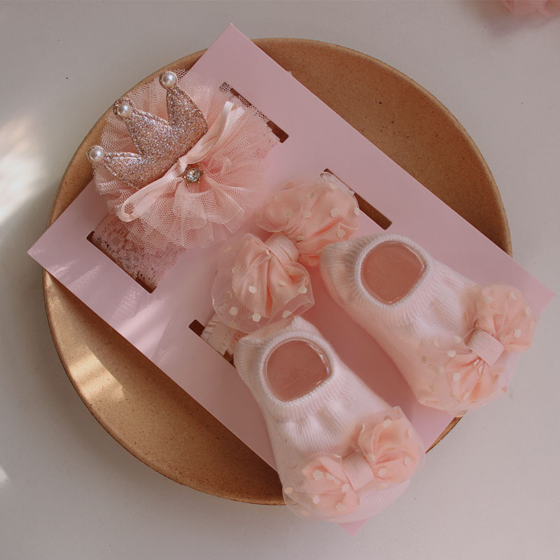 3Pcs/Set Lace Flower Baby Girl Headband Socks Set Crown Bows Newborn ...