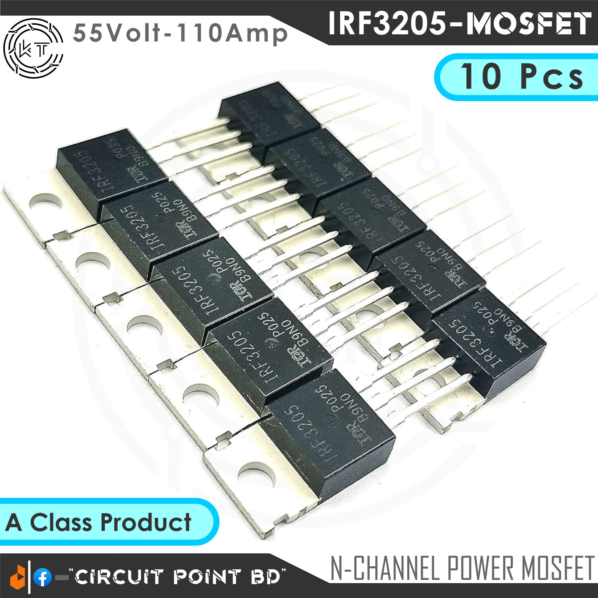 10Pcs IRF3205 N-Channel Power MOSFET A Class Product. IRF 3205 3 Pin Max 55V 110A 200W TO-220 IC ...
