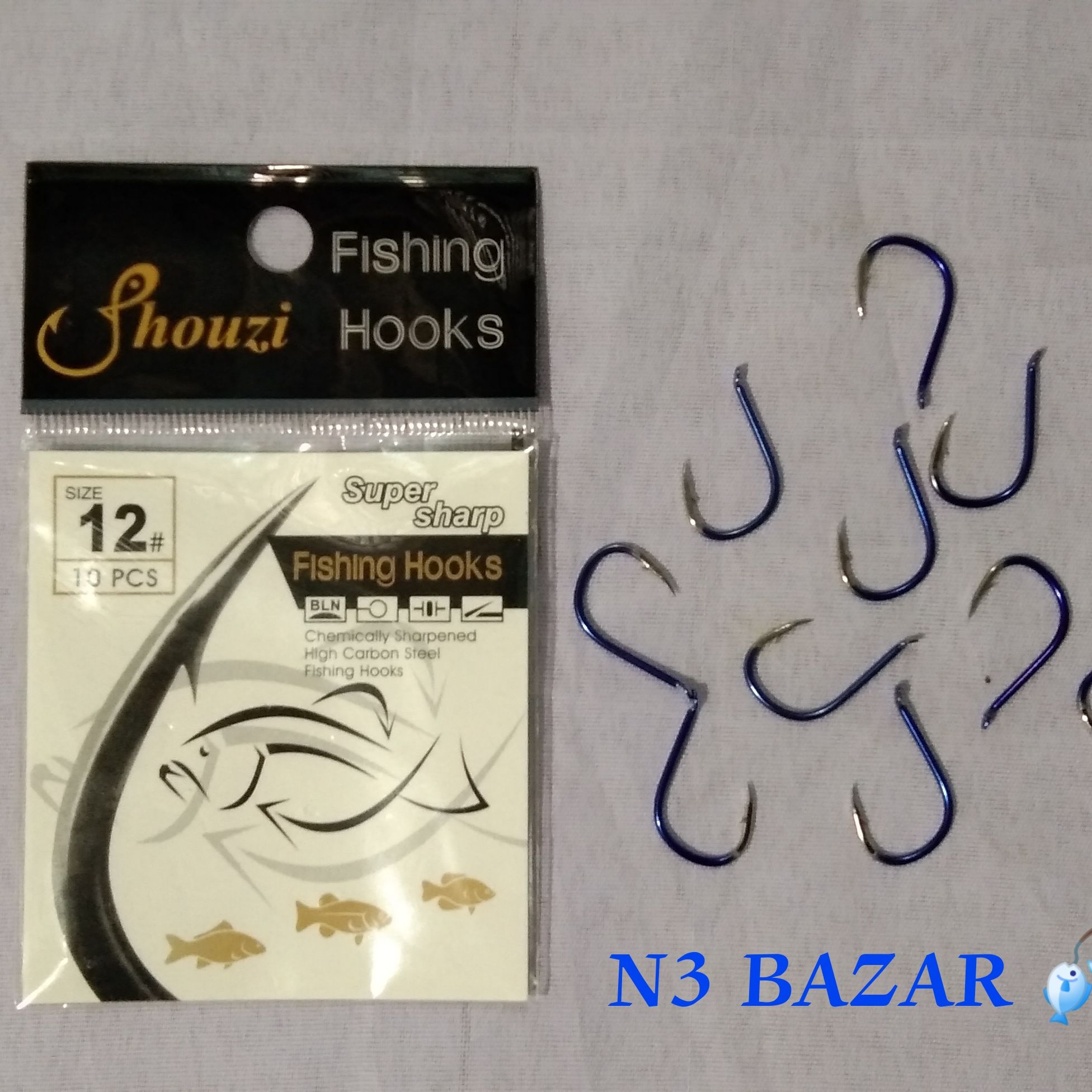 FHOUZI SHUPER SHARP FISHING HOOKS 11,12 ,13,14, SIZE 10 PICE 1 PATA ...