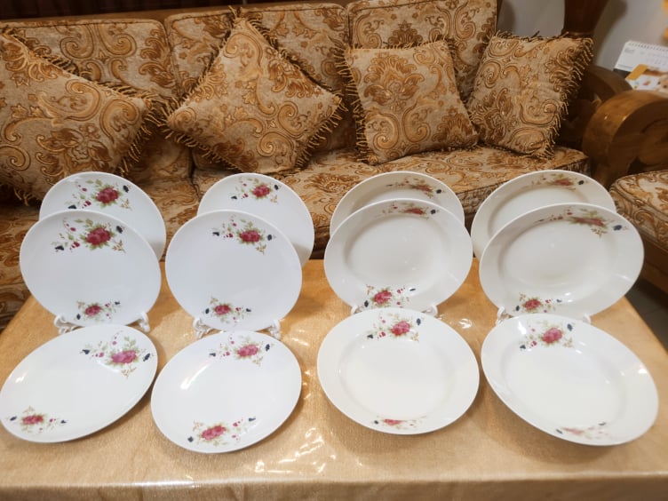 Monno Ceramic Dinner Plate Set 6 Pcs Set. 3 Pcs Deep Rice Plate And 3 ...