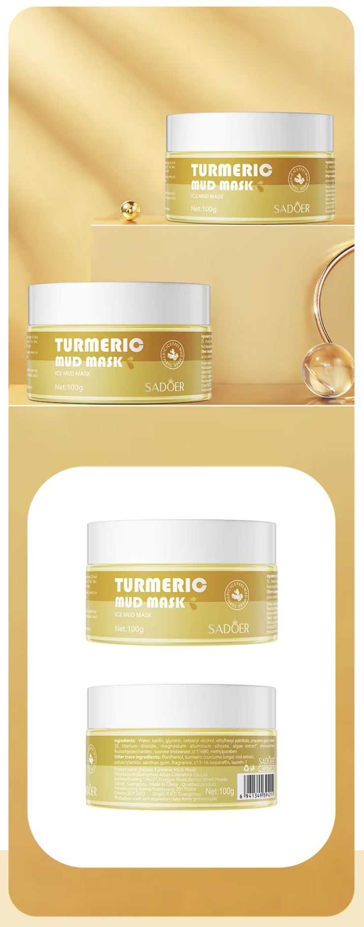 SADOER Organic Clay Yellow Turmeric Mud Mask 120 ML Mud Clay Facial ...