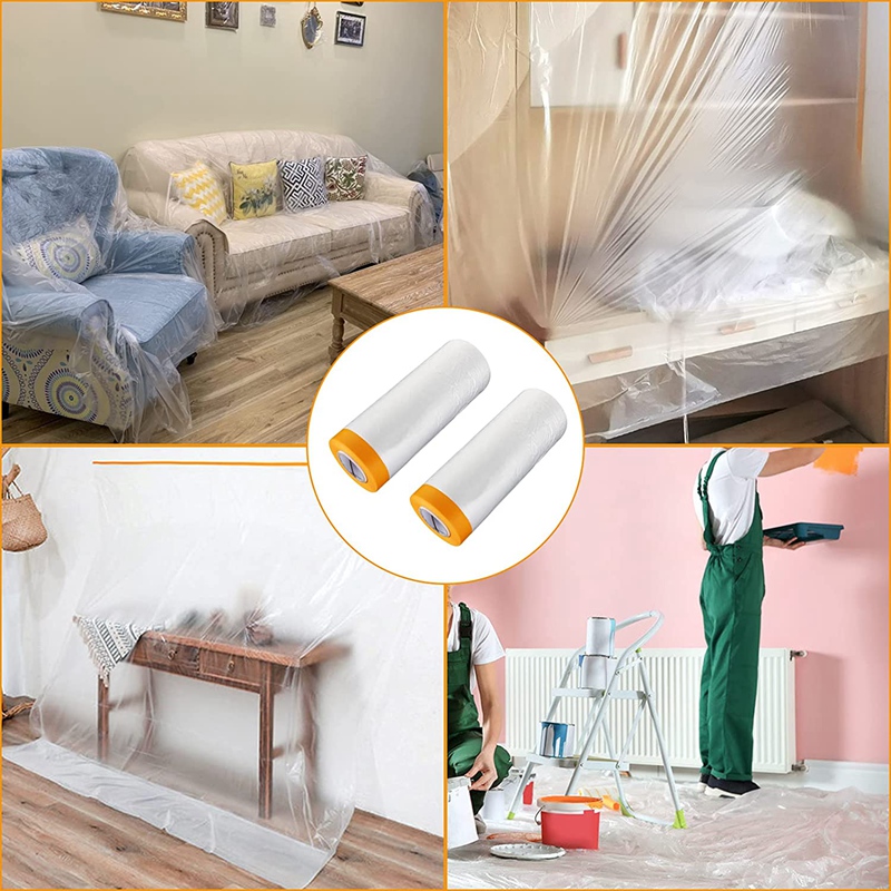 4 Rolls Plastic Sheeting 4.9X65.5Ft for Automotive Painting Covering ...