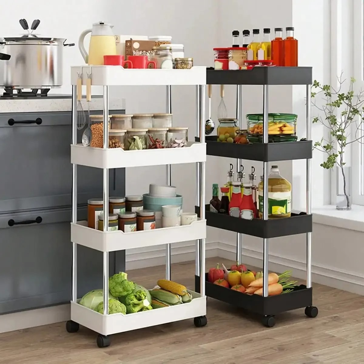 Rolling Storage Rack Shelf Utility Kitchen Rack Shelf Organizer Tier ...