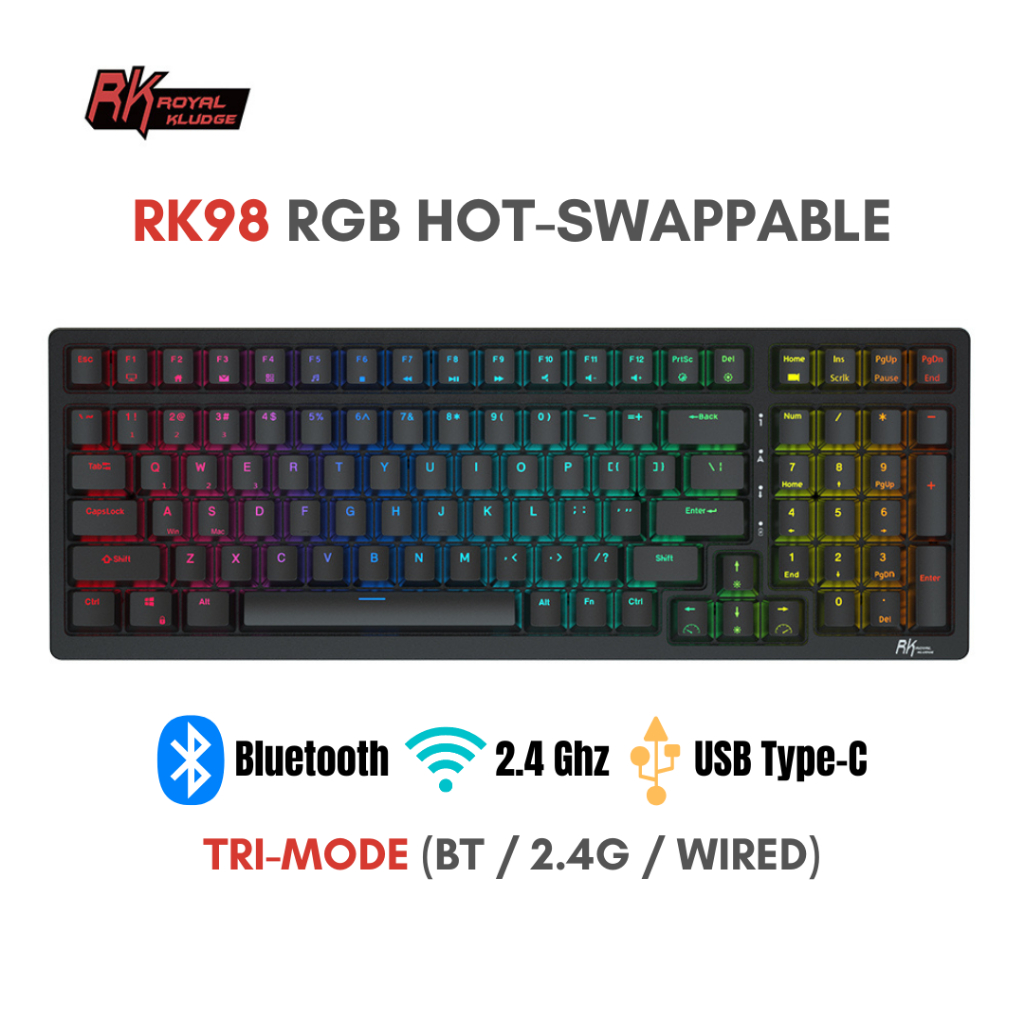 RK98 Tri-mode Royal Kludge Wireless Mechanical Gaming Keyboard with ...