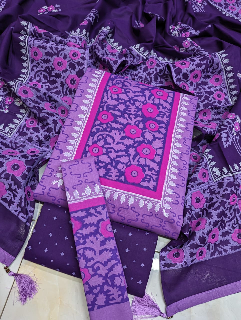 Exclusive Cotton Unstitched Block Print High Quality Three Piece dress ...
