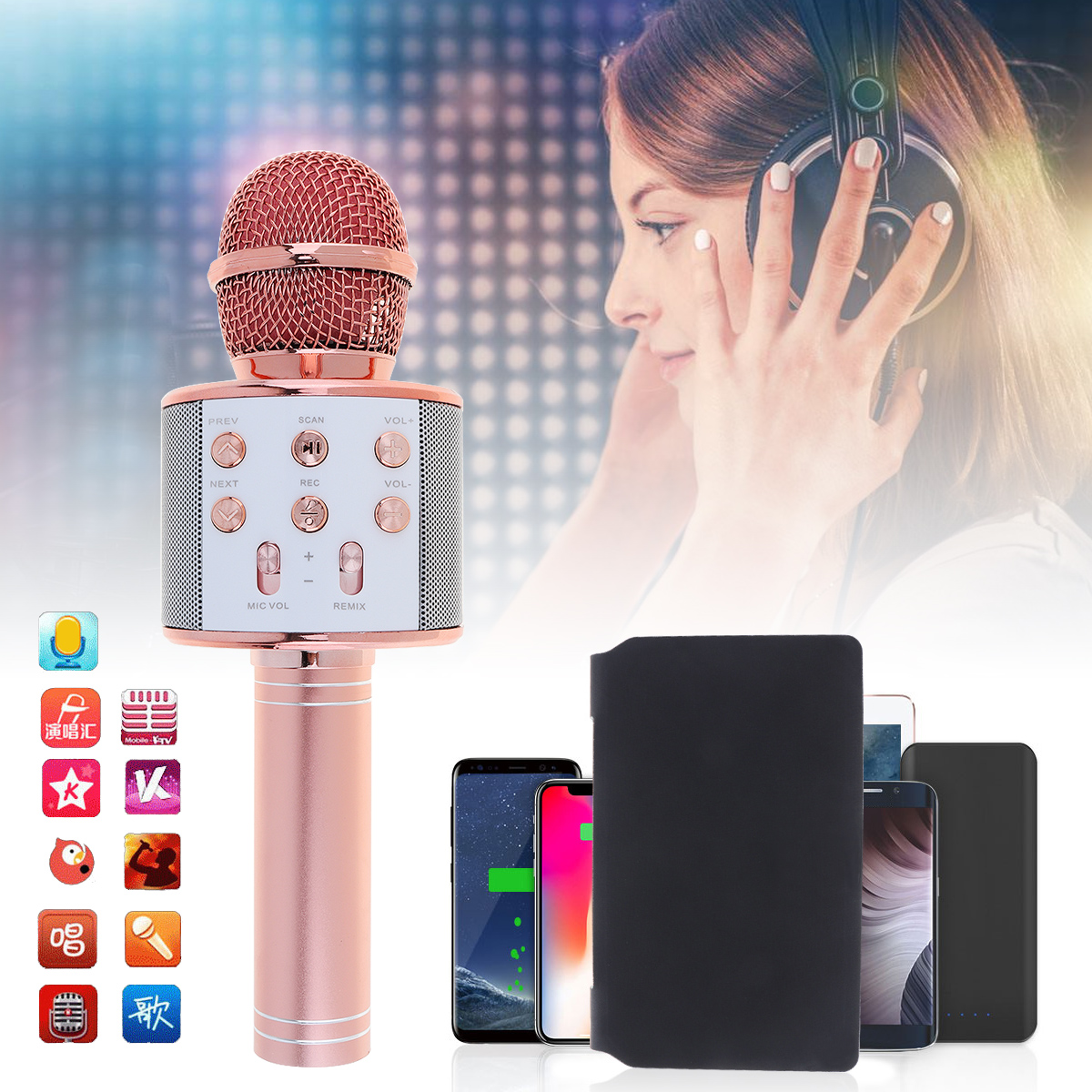 Ws-858 Wireless Bluetooth Karaoke Microphone Speaker Handheld Mic Usb ...