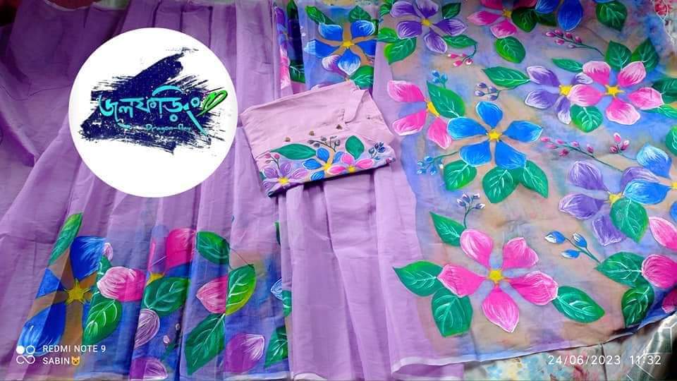 Couple set Half Silk Hand Print Saree and Panjabi Fashionable, Stylish ...