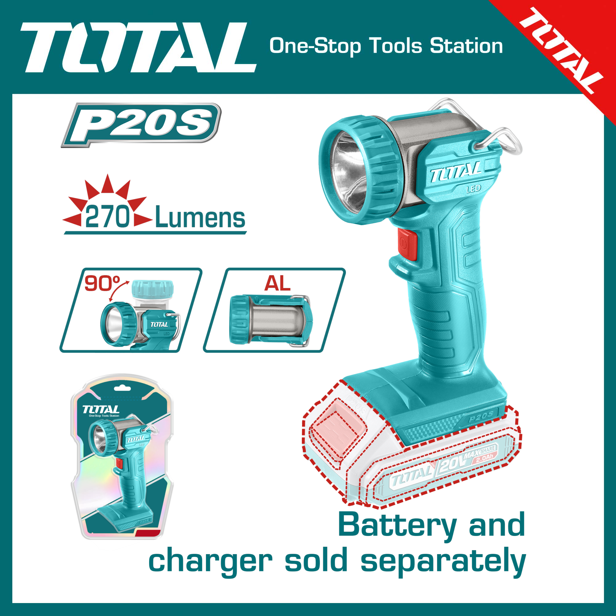 TOTAL TWLI2038 Lithium-Ion work lamp (no Battery & Charger) | Daraz.com.bd