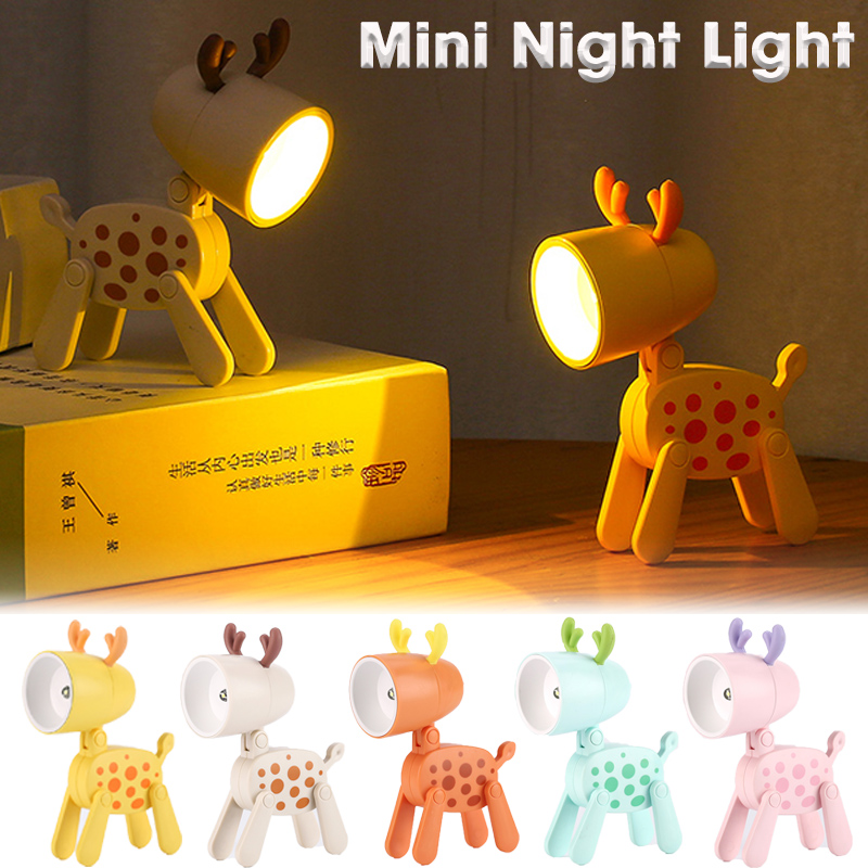 1 Pcs LED Mini Night Light Cute Dog Deer (Random color) Foldable Desk ...