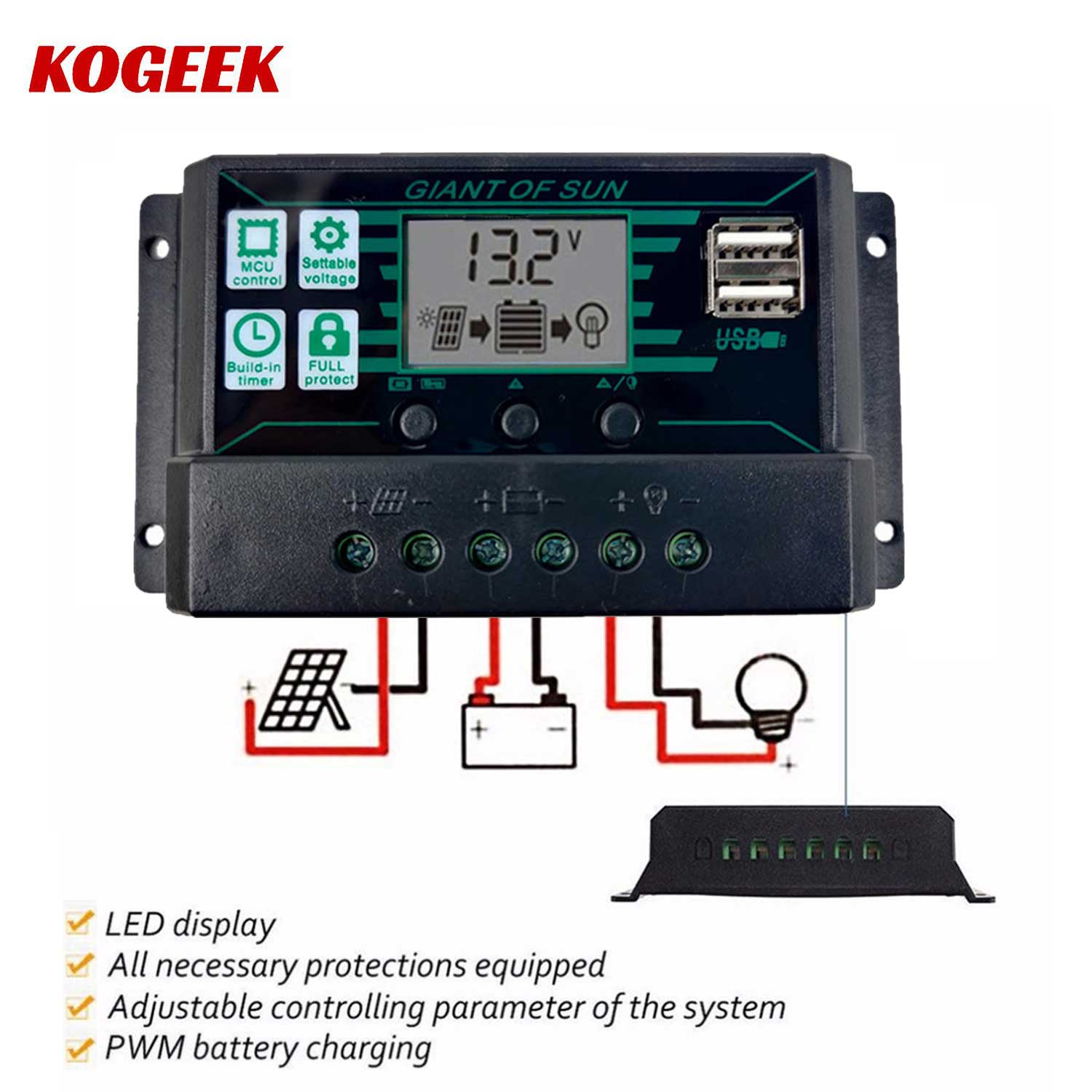 KOGEEK 100A 60A 30A 20A 10A MPPT PWM Solar Controller Solar Panel Ba ...