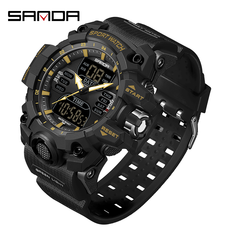 SANDA Dual Display Men Watches Waterproof Sports Watch Military Man ...