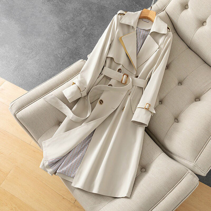 Korean Double ed Trench Coat Women Office Lady Notched Collar Full ...