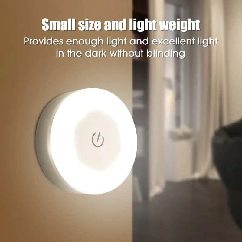 Mini LED Touched Sensor Round Portable Dimmable Night Light Lamps for ...