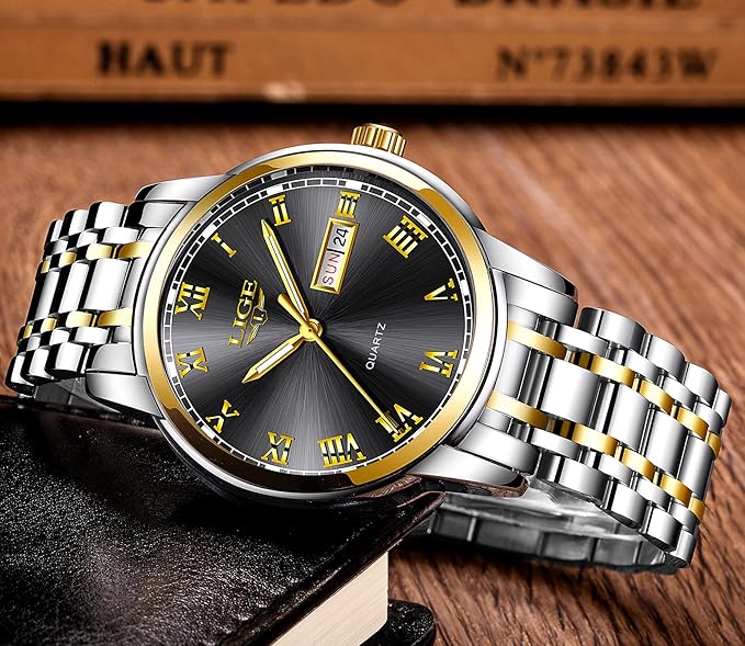 LIGE 9846 Stainless Steel Analoge Quartz Watch for Men - Silver Golden ...