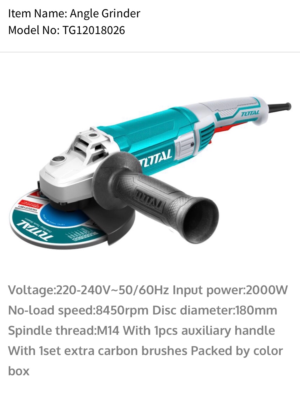 TOTAL Angle Grinder 2000W TG12018026 | Daraz.com.bd