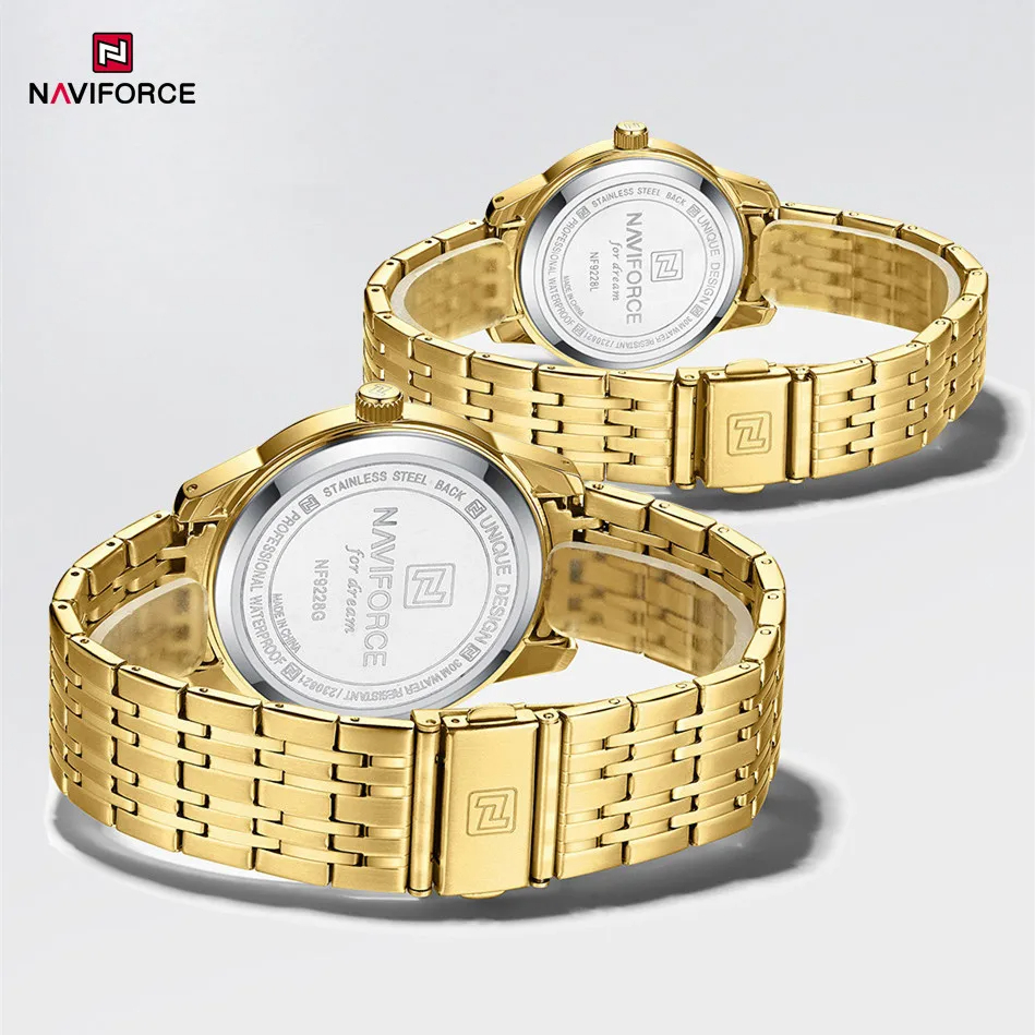 NAVIFORCE Brand 9228 Couple Classic Watch Stainless Steel Strap Water ...